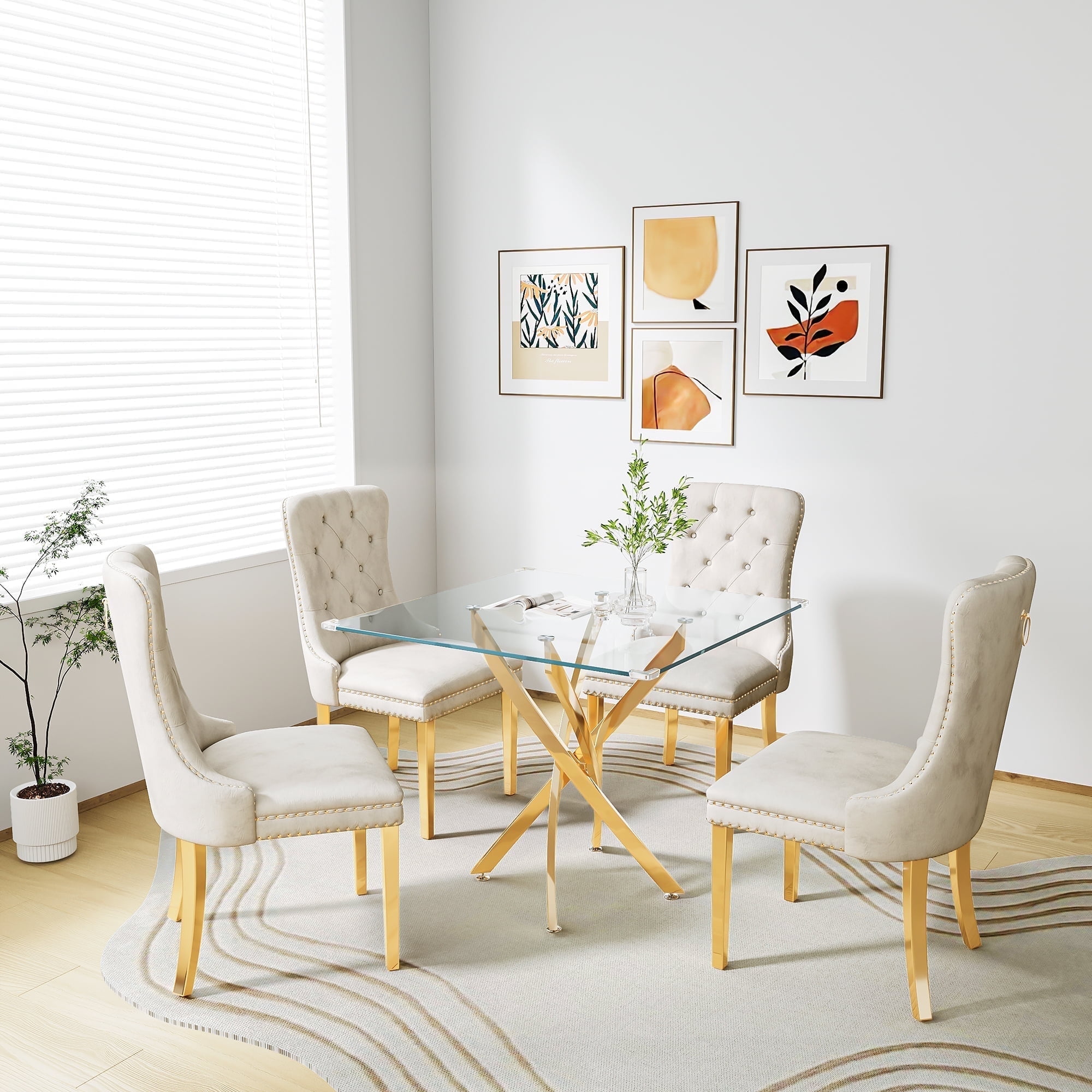 5-Piece 36" Square Glass Dining Table for 4, Clear Tempered Glass Top ...