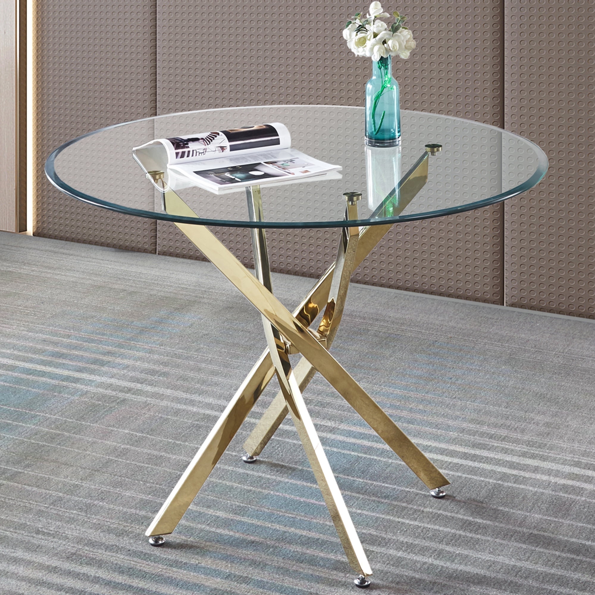 5-Piece 36" Round Glass Dining Set, Clear Tempered Glass Table & 4 ...