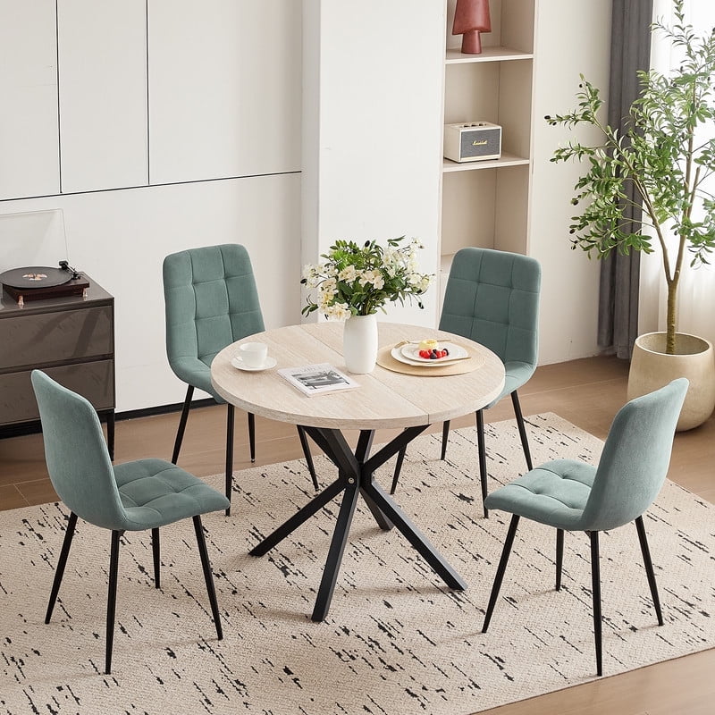 5 Piece 39" Round Mid-Century Dining Table Set for 4, with 4 Corduroy ...