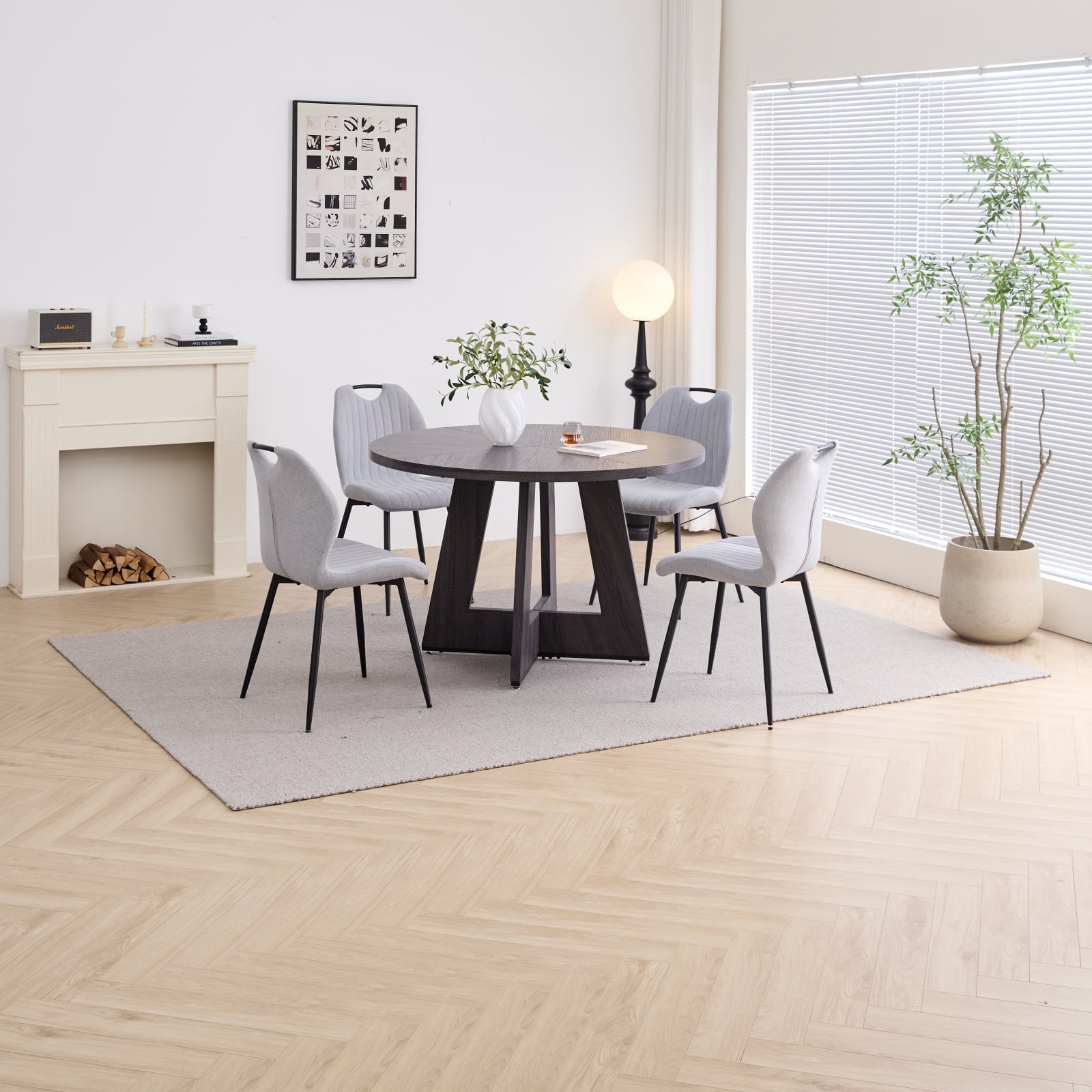 5 Piece 47'' Round Dining Table Chairs Set for 4, Farmhouse Kitchen ...