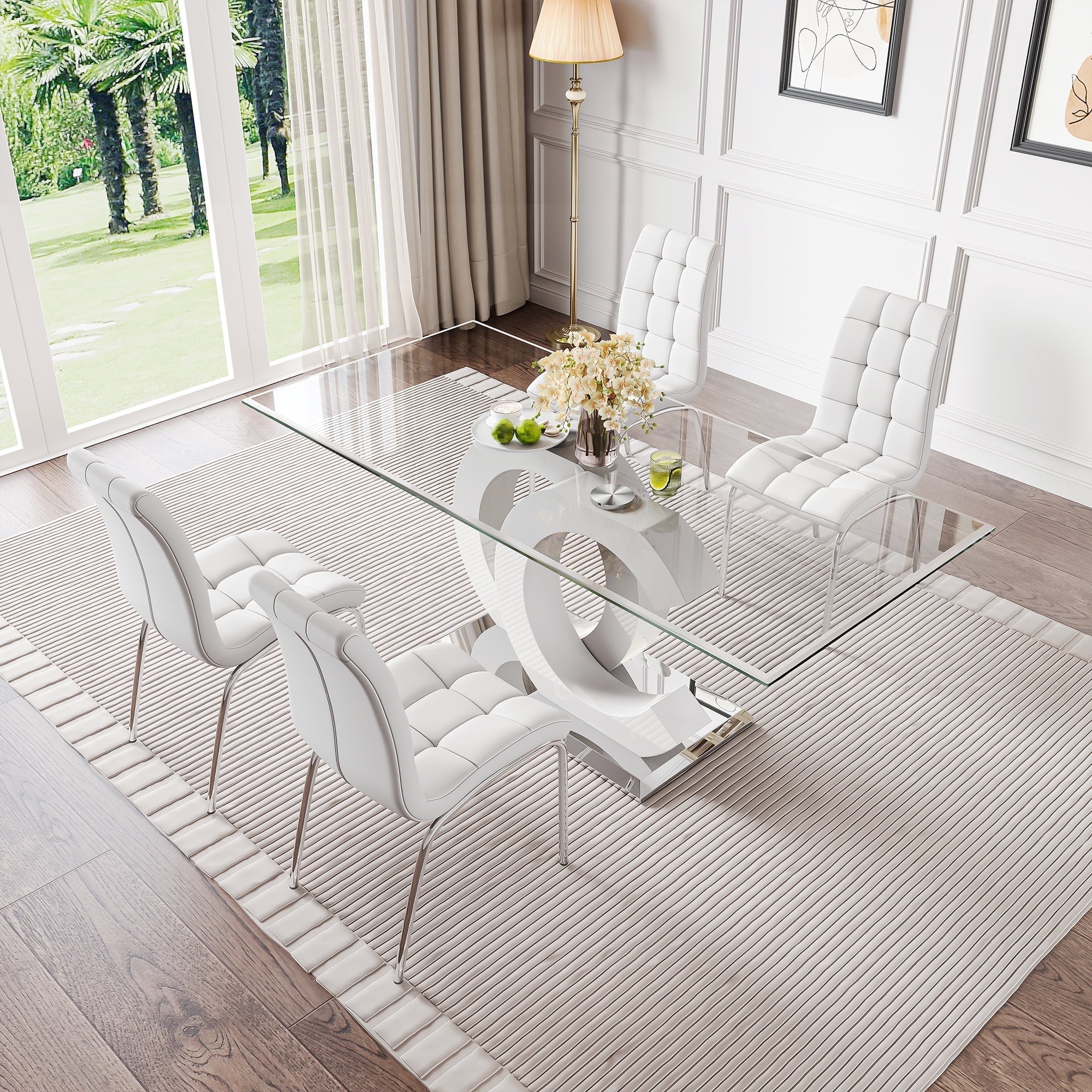 5-Piece 70" Glass Dining Table set，Tempered Glass Tabletop with OC ...