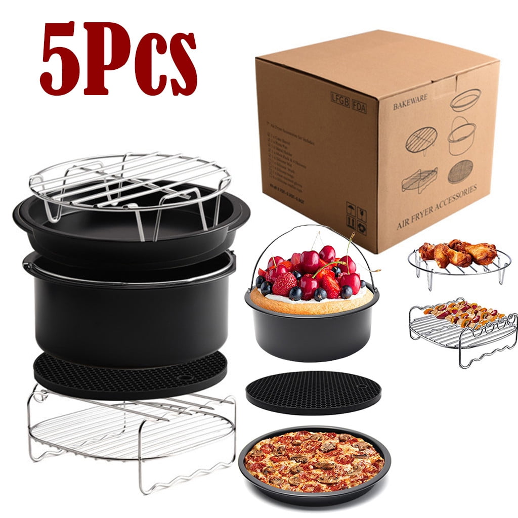 5 Piece Air Fryer Accessory Set Non Stick Baking Basket,Pizza Pan,Cake ...