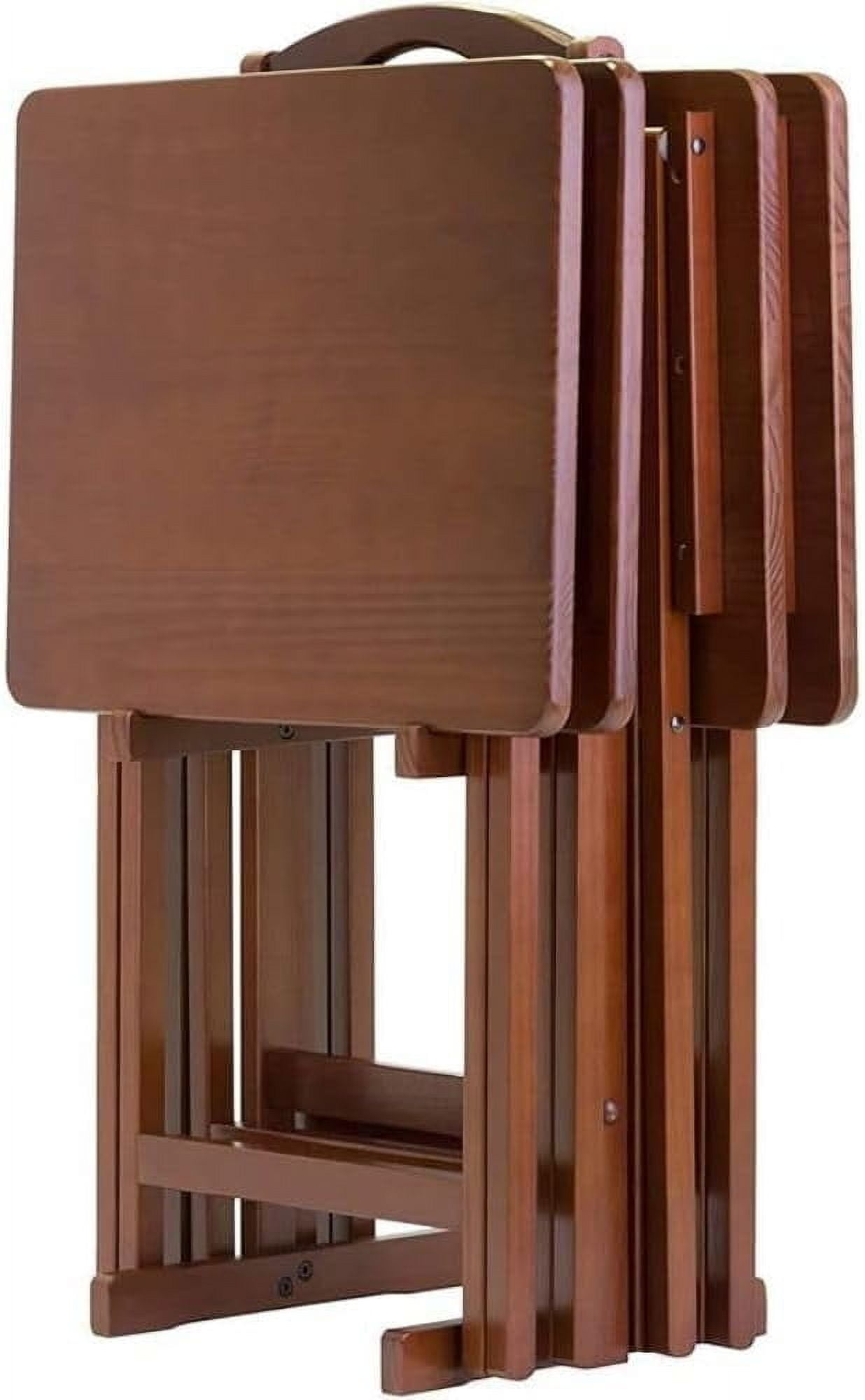 5 Piece Alex Set Foldable Snack Table Walnut Finish Portable Laptop ...