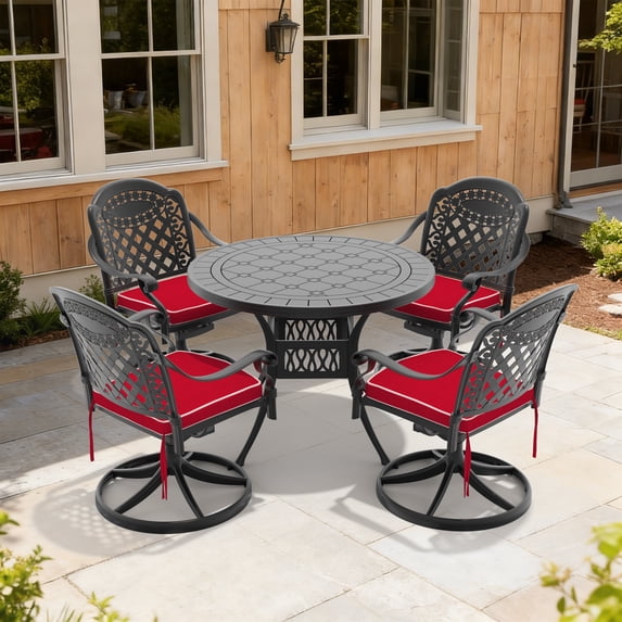 5-Piece All-Weather Cast Aluminum Dining Set, Include 4 Swivel Chairs ...