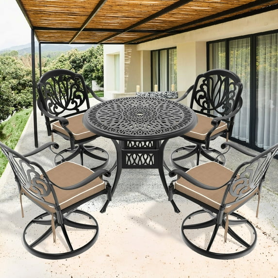 5-Piece All-Weather Dining Set | 4 Swivel Chairs & 35.43" Round Table ...