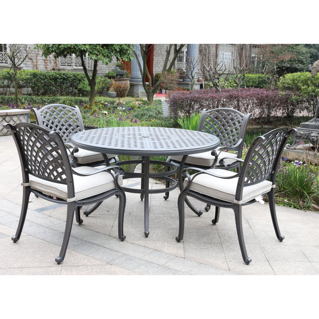 5-Piece All-Weather Outdoor Cast Aluminum Dining Set for Patio, Balcony ...
