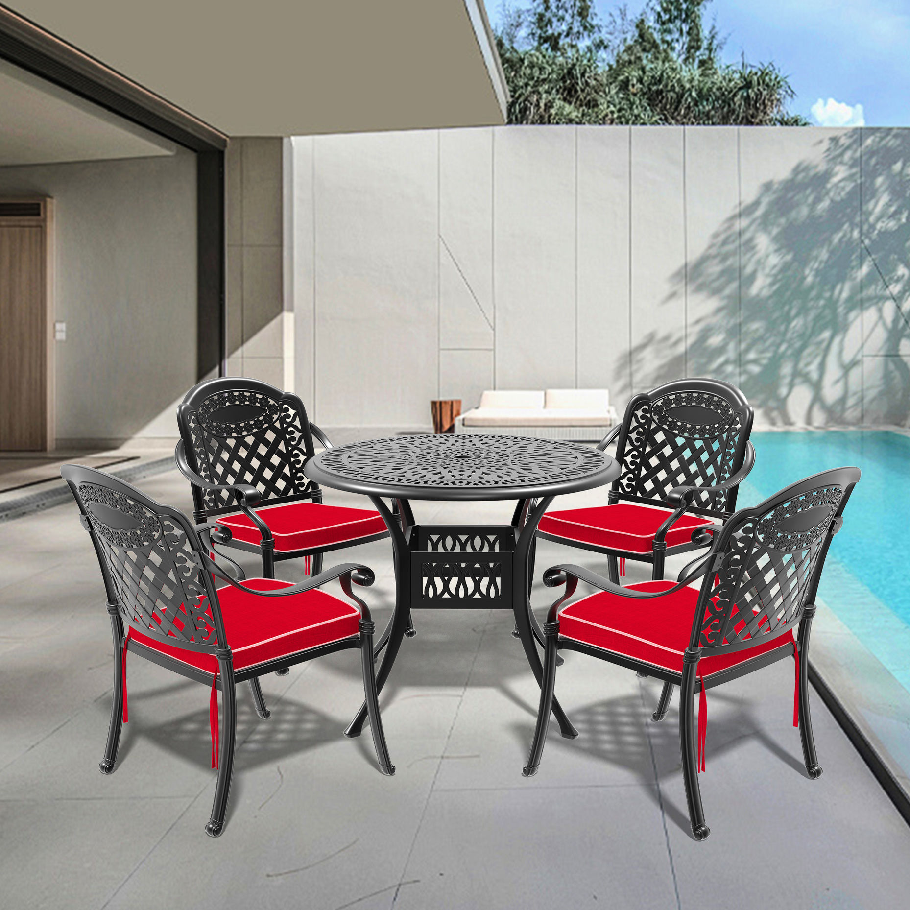 5-Piece Aluminum Table and Chair Set with Cushions | Ideal for Garden ...