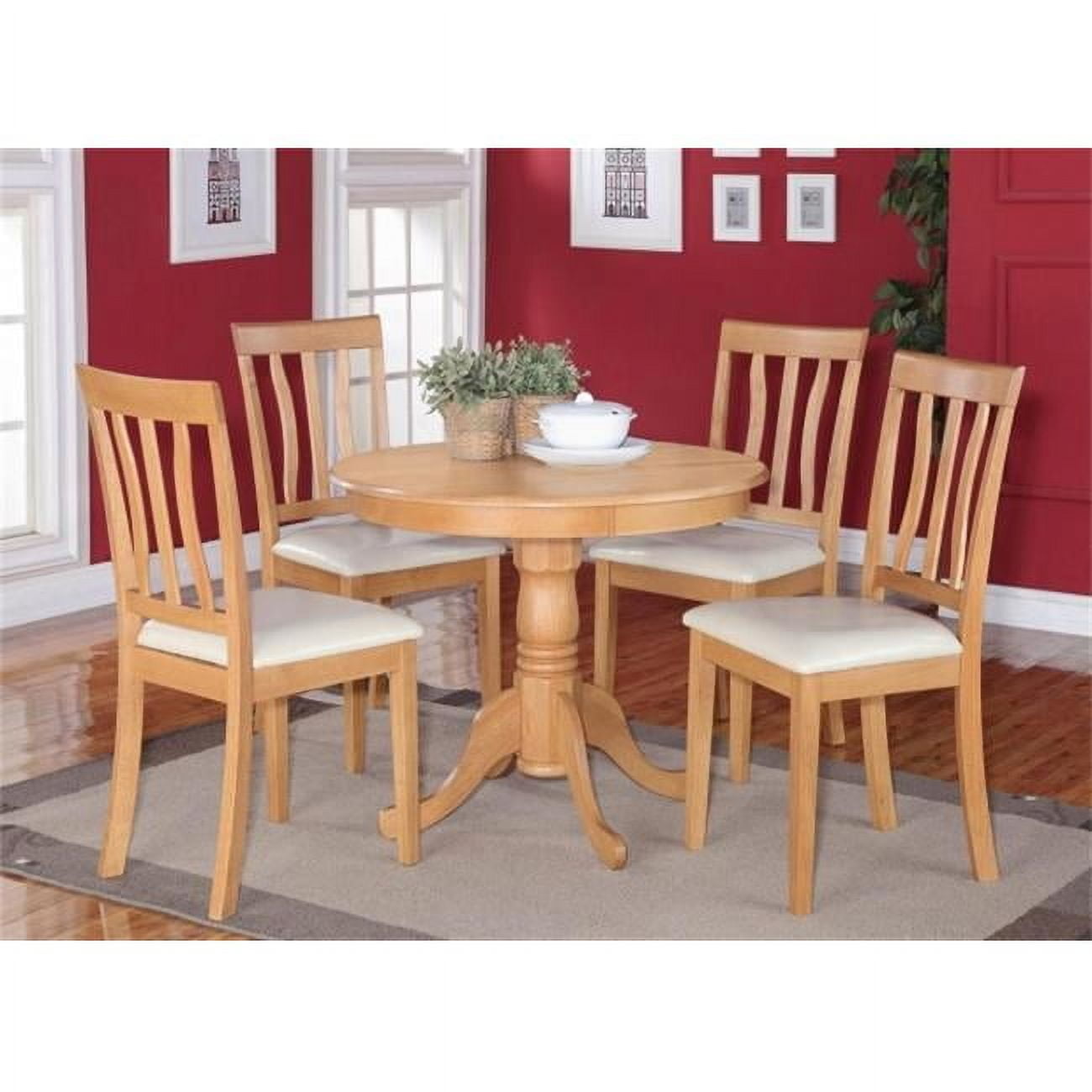 5 -Piece Antique Round Kitchen 36 in. Table and 4 Chairs with Faux ...