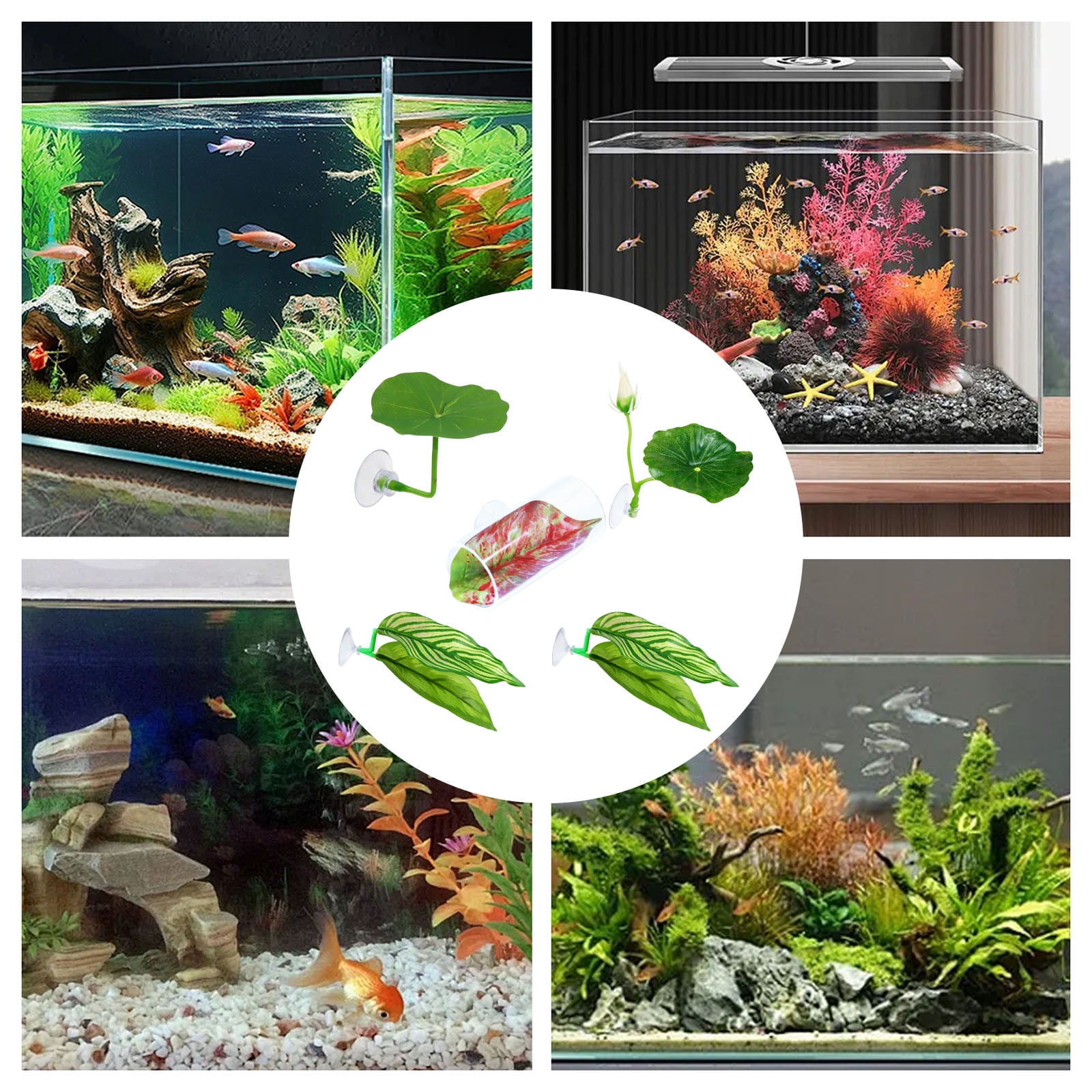 5 Piece Aquarium Tank Accessories Set with Leaves for Fish Spawning ...