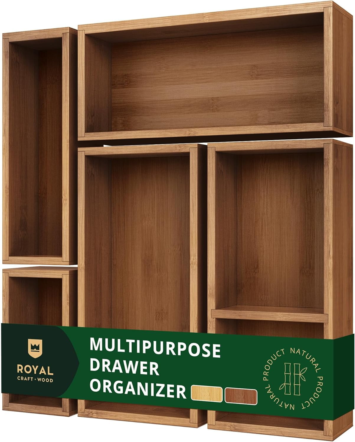 5-Piece Bamboo Drawer Organizer Set – Multi-Use Storage Trays for ...
