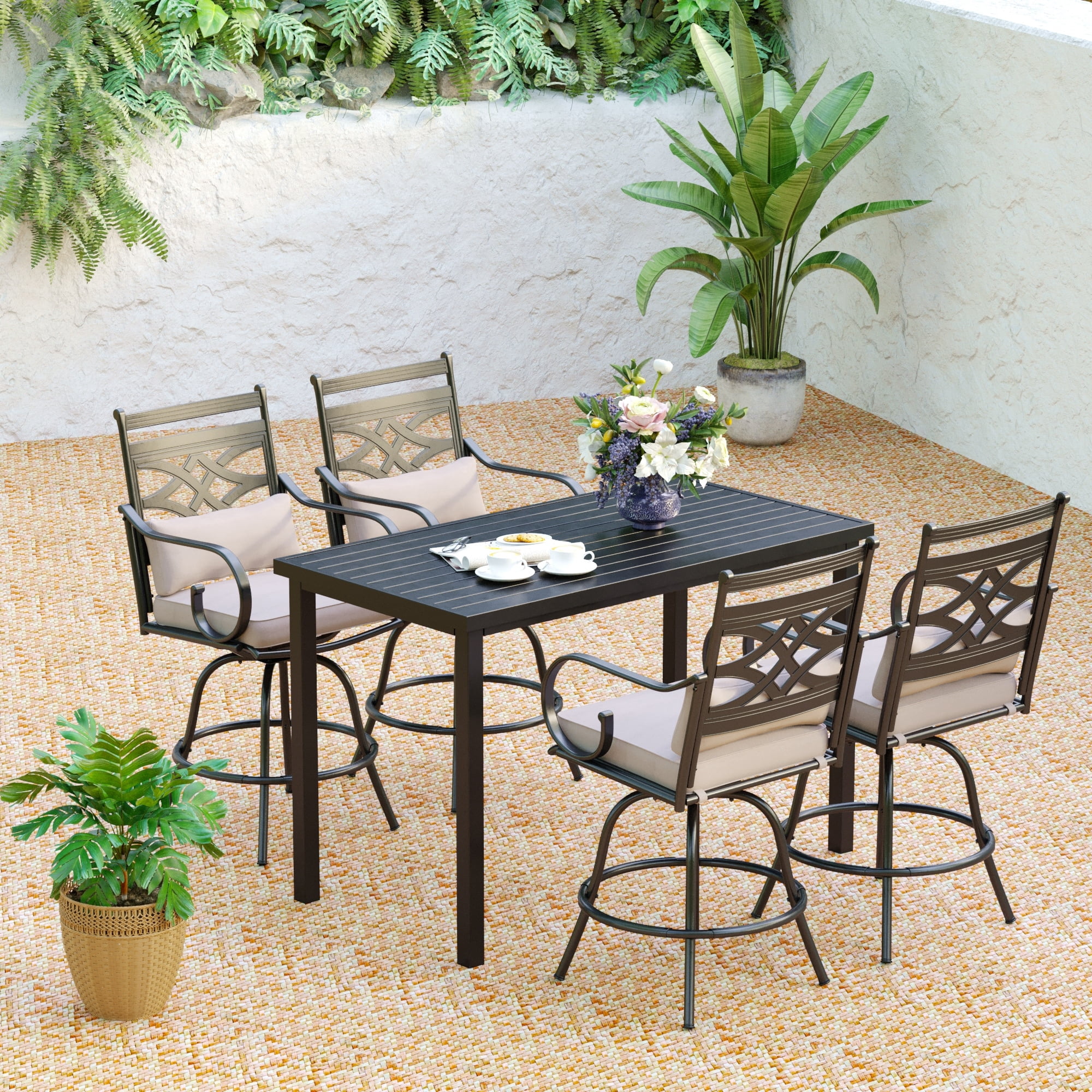 5-Piece Bar Height Dining Set, 4 Rattan or 4 Metal Swivel Bar Chairs ...