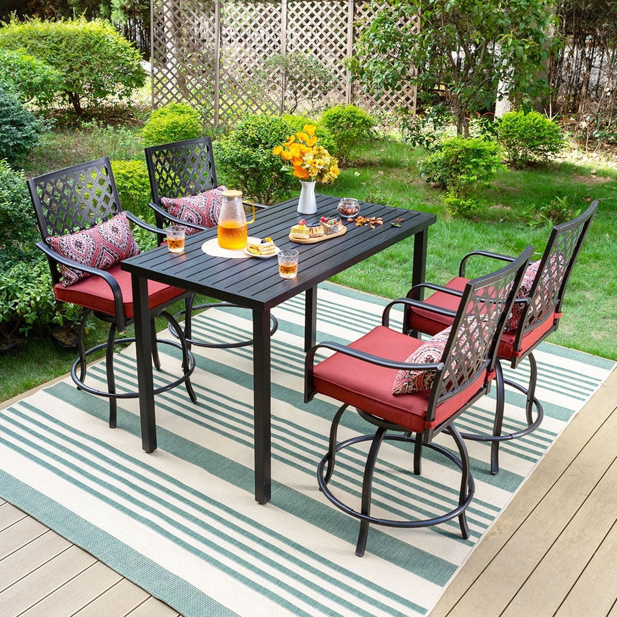 MAISON ARTS 5-Piece Bar Height Dining Set, 4 Rattan or 4 Metal Swivel ...