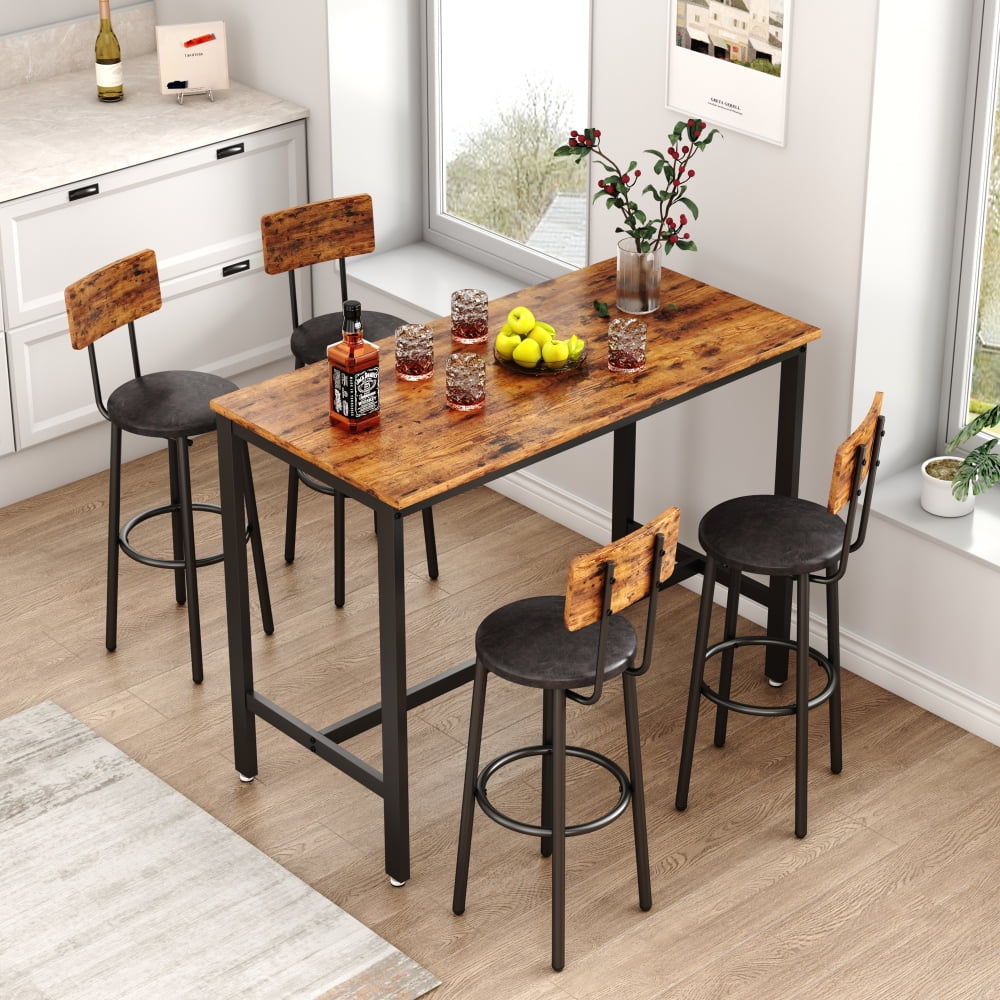 5-Piece Bar Table Set for 4, Small Rectangle Bistro Pub Dining Table ...