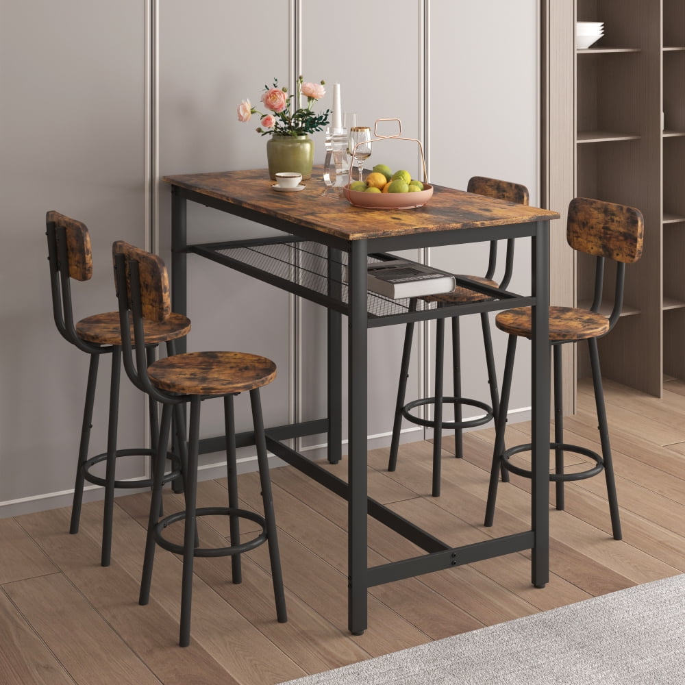 5 Piece Bar Table Set, Kitchen Bar Table and Chairs Set of 4, Modern ...