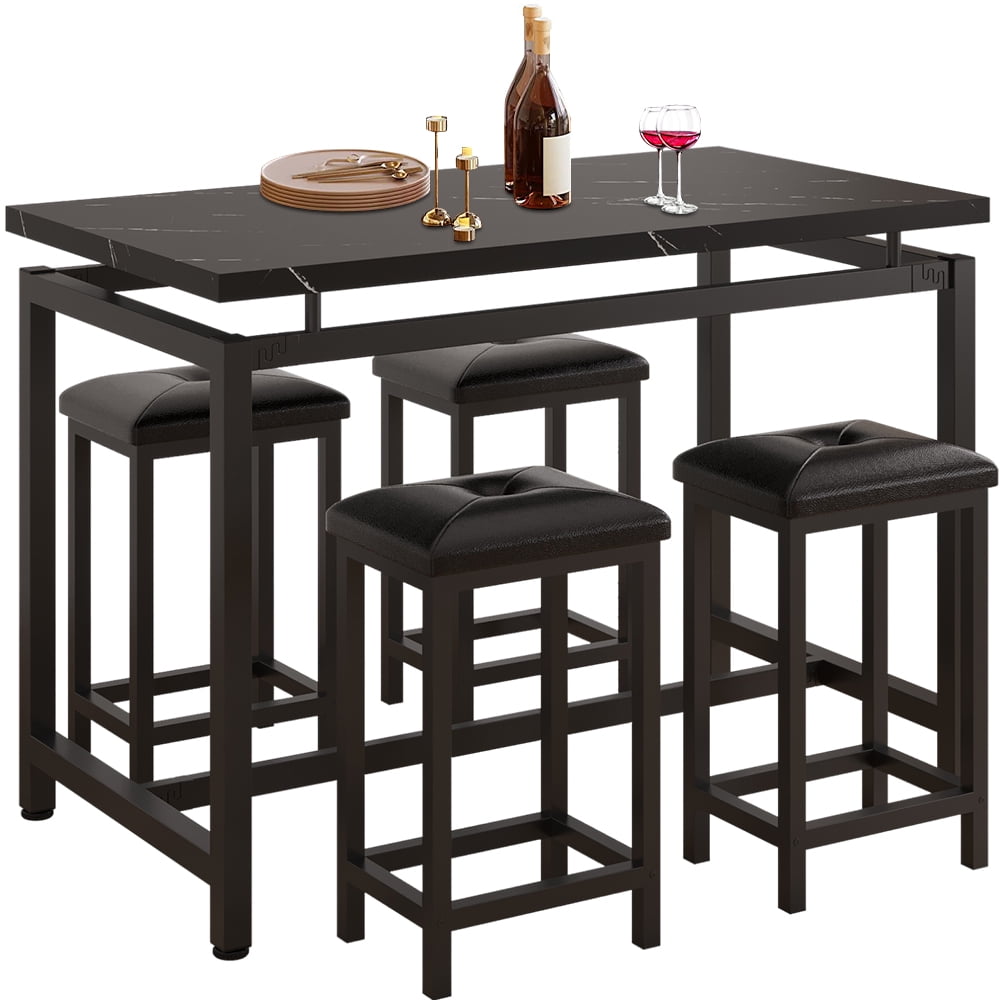 5 Piece Bar Table Set with 4 Stools, Space Saving, Wood Dining for ...