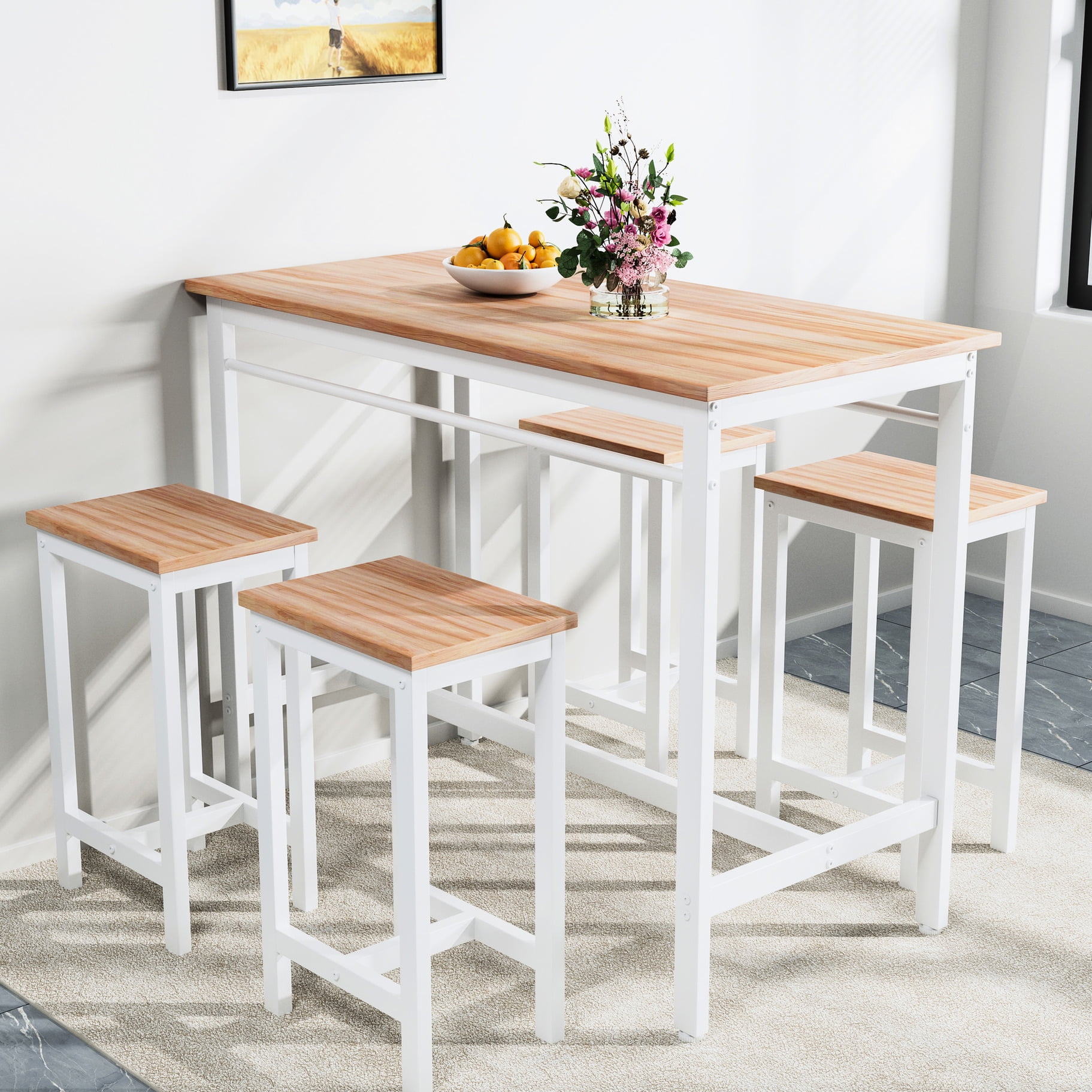 5-Piece Bar Table Set | Oak White Finish, Easy Assembly | Multi ...