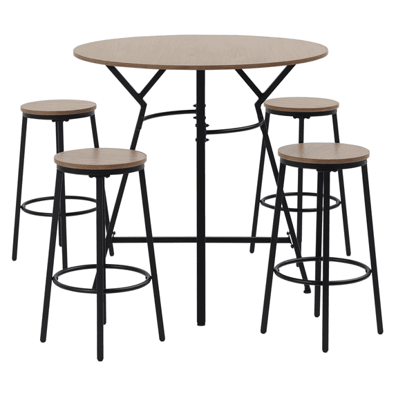 5-Piece Bar Table Set with Stools, Space Saving Dining Table & 4 Chairs ...