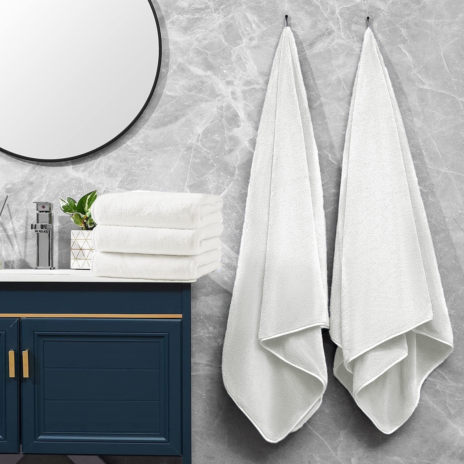 5-Piece Bath Towel Set, 2 Large Bath Towels & 3 Hand Towels, Thick Soft ...