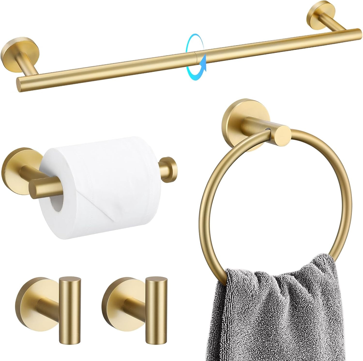 5 Piece Bathroom Accessories Set Brushed Gold Bathroom Hardware Set 23. ...