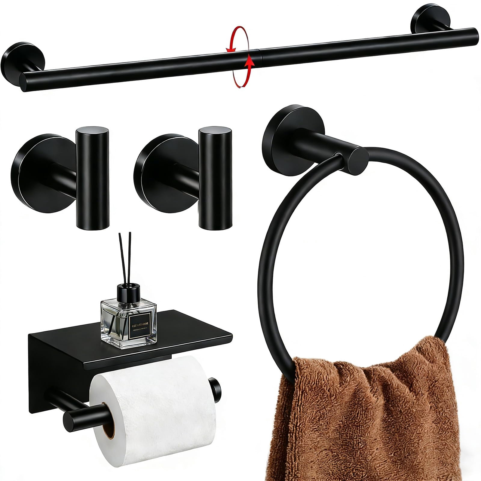 5-Piece Bathroom Accessory Set 24-inch Wall-mounted SUS 304 Stainless ...