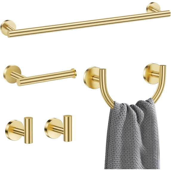 5-Piece Bathroom Hardware Accessories Set,Brushed Gold Towel Bar Set ...