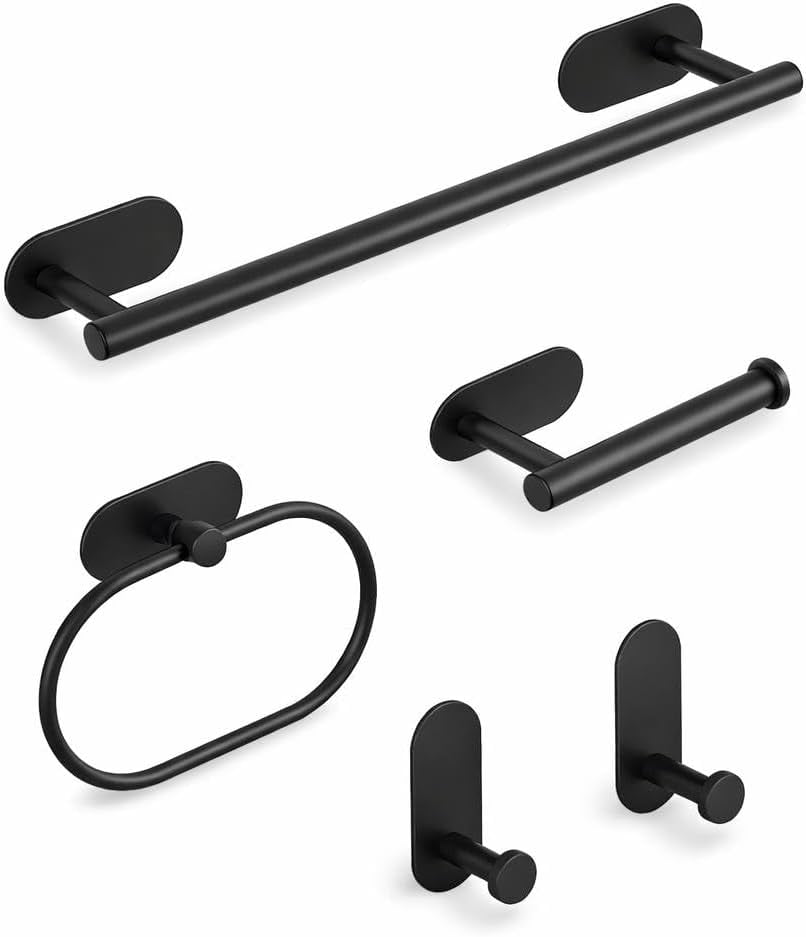 5-Piece Bathroom Hardware Set Matte Black Stainless Steel 304 No Drill ...