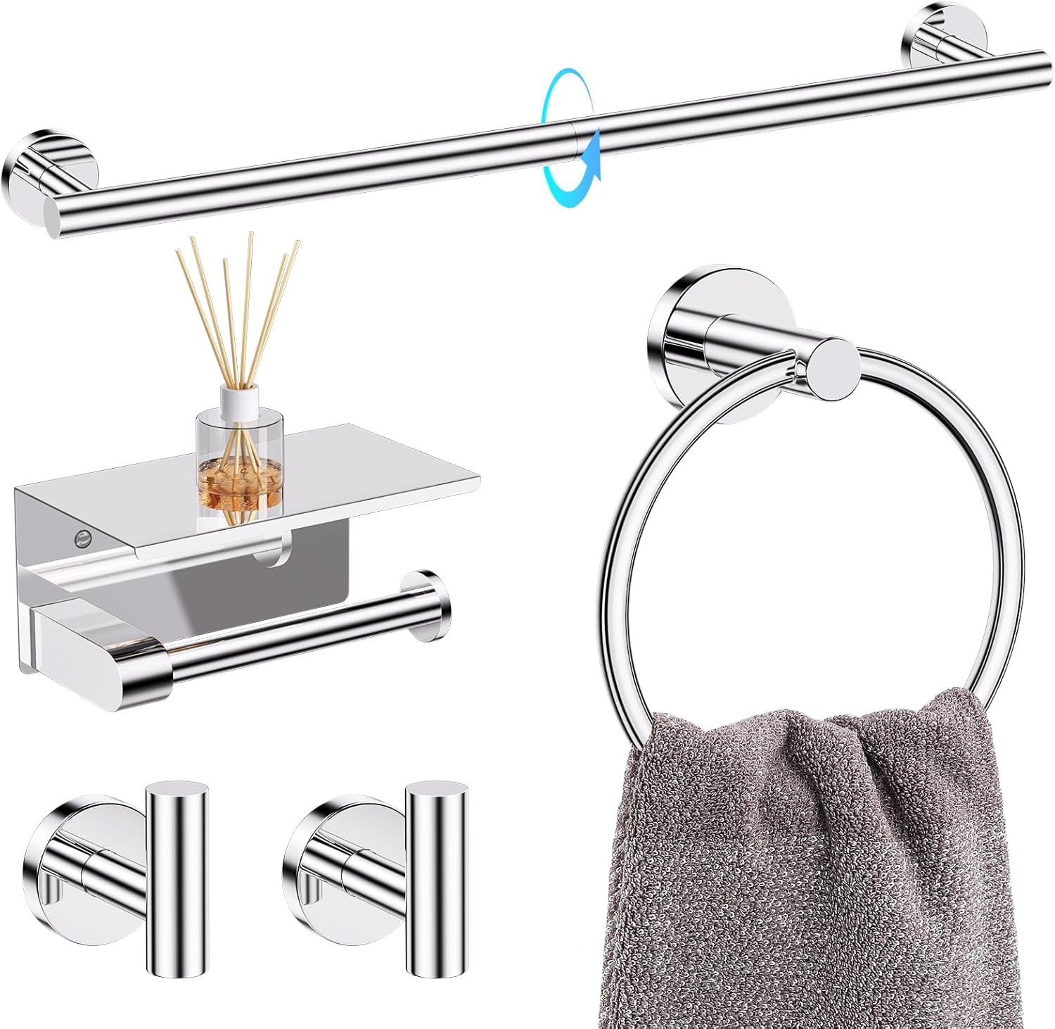 5 Piece Bathroom Towel Bar Holder Sets Brushed Gold Bathroom Hardware ...