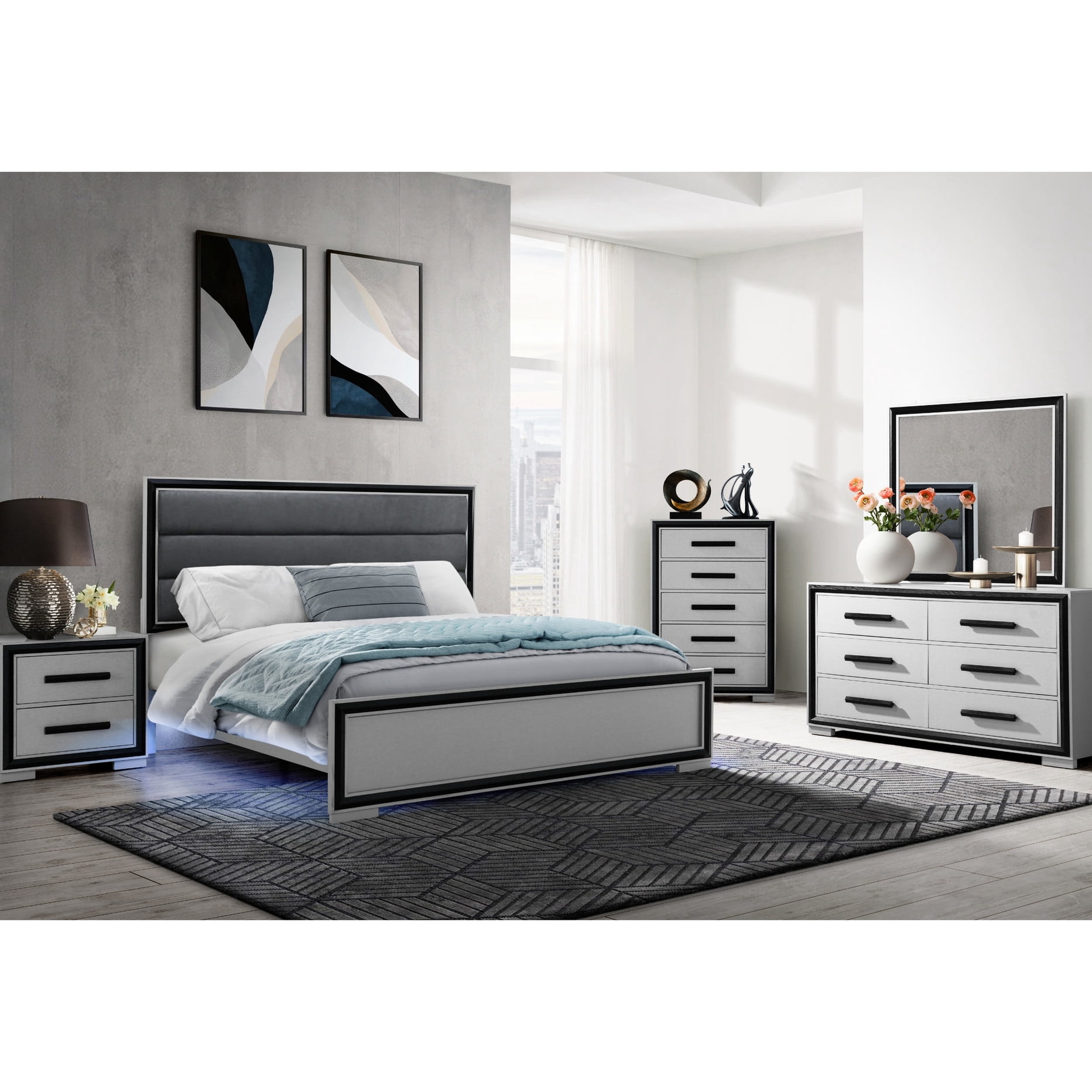 5-Piece Bed Set with Queen Bed | Suitable for Family Bedrooms | Solid ...
