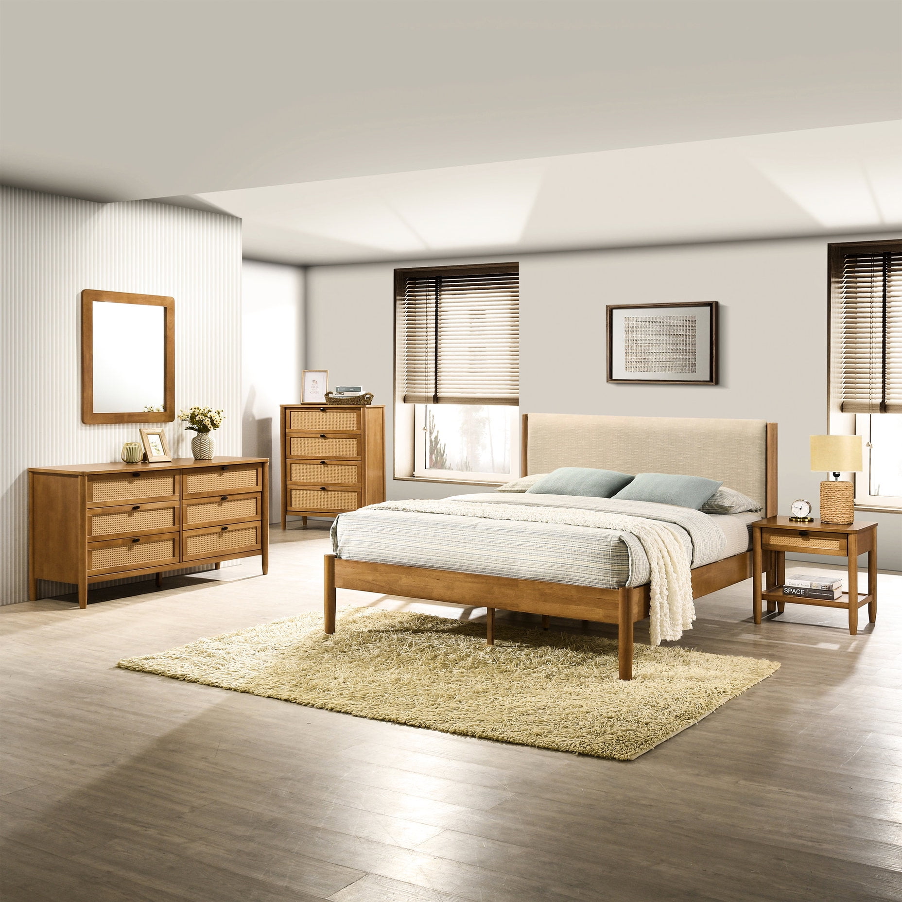 5-Piece Bedroom Set with Queen Bed and Two Upholstery Options for ...