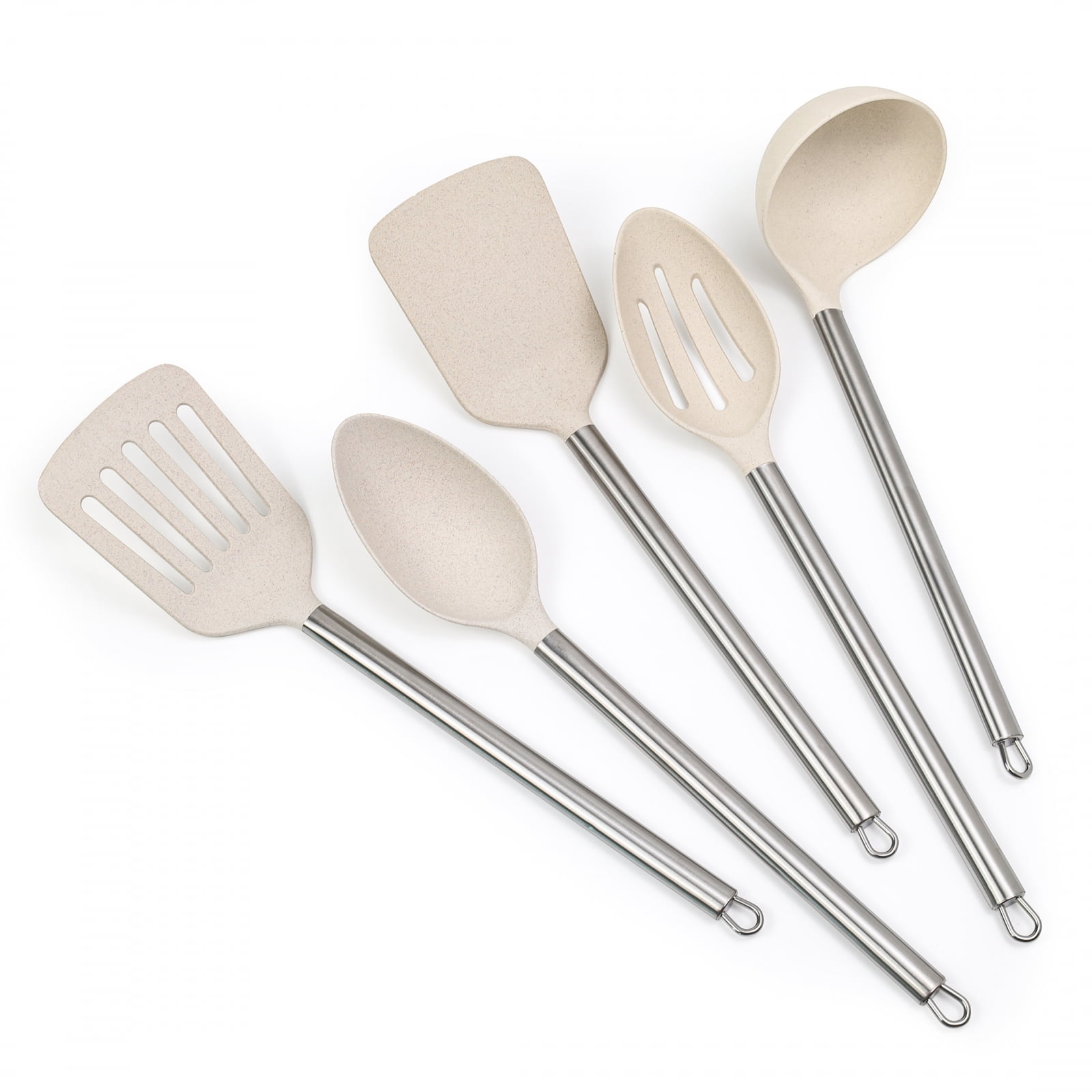 5 Piece Beille Wheat Straw Beige Kitchen Utensil Cooking Set Spoons ...