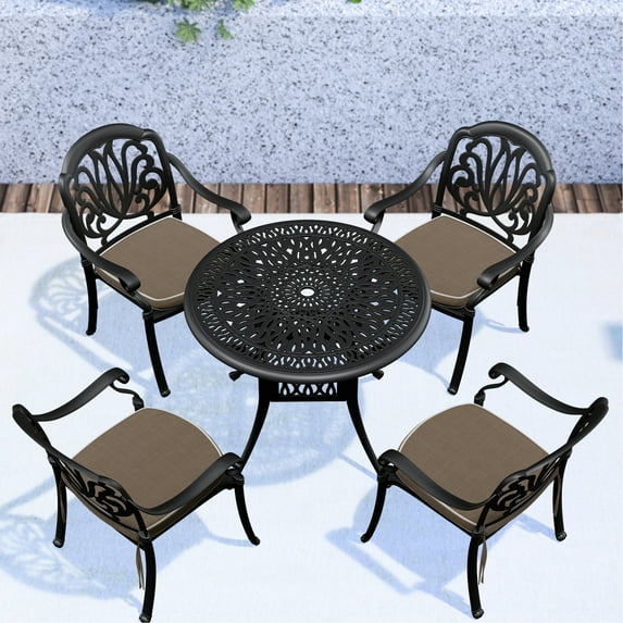 5-Piece Black Aluminum Patio Set | 4 Seats, Random Color Cushions ...