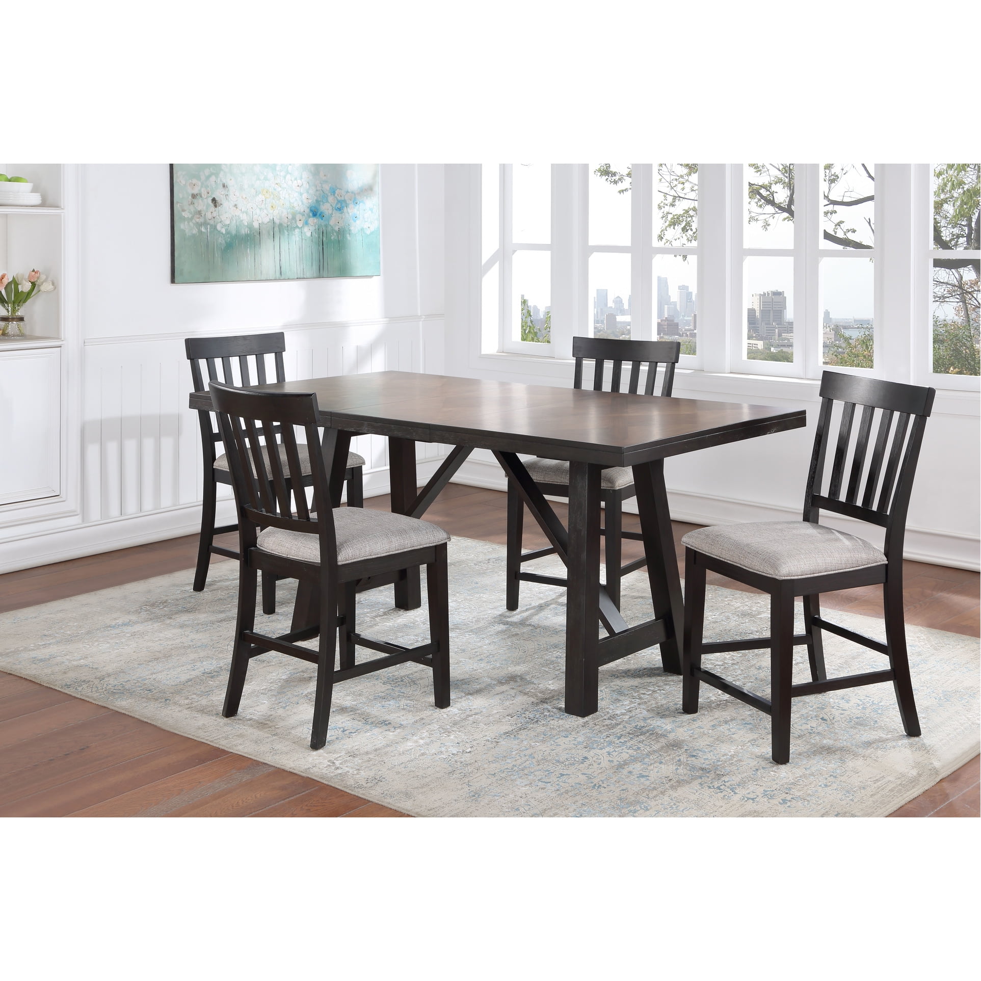 5 Piece Black Dining - Modern Ambiance, Wood Construction With Diamond ...