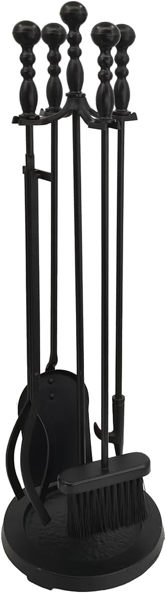 5 Piece Black Wrought Iron Fireplace Companion Set, Modern Indoor ...