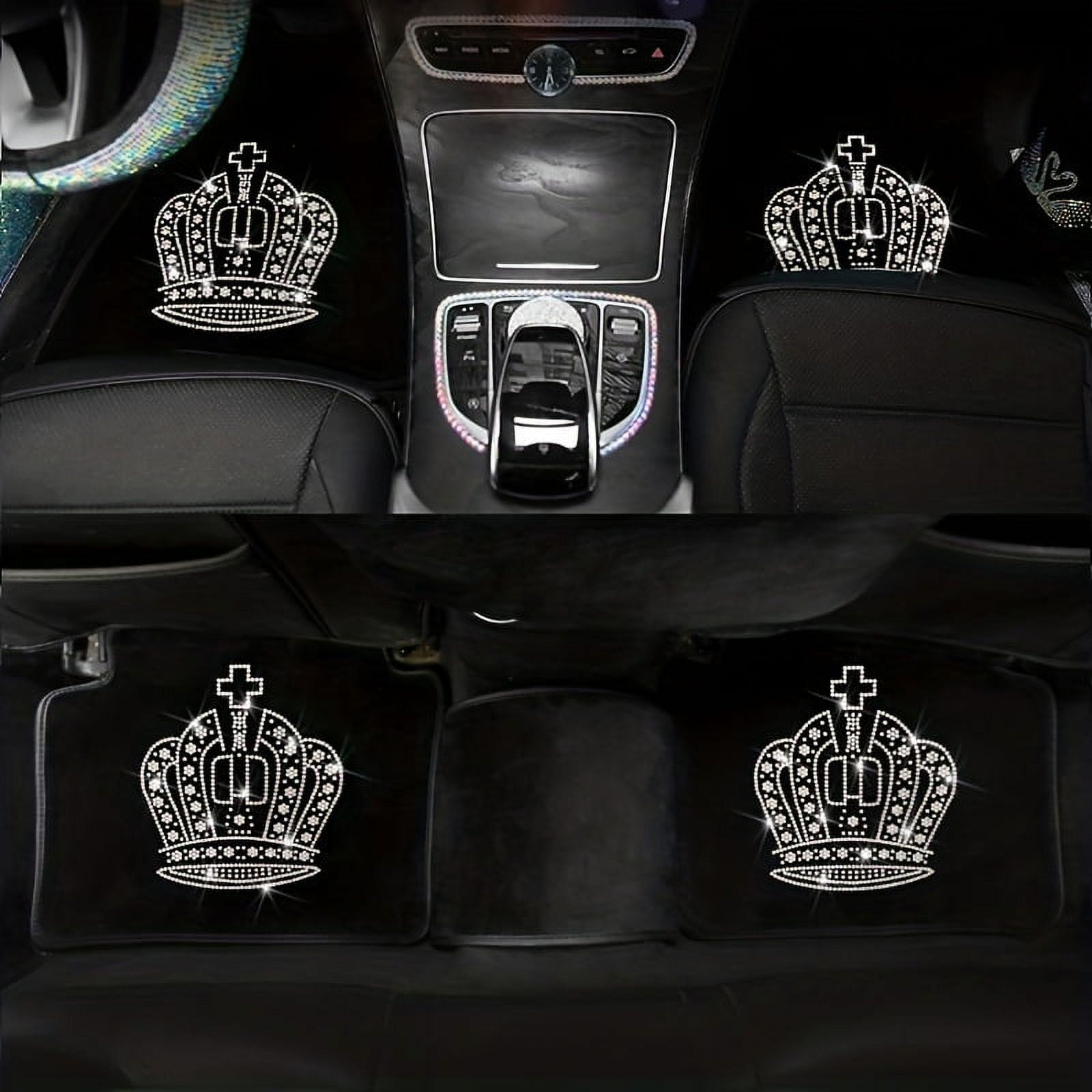 5-Piece Bling Crown Rhinestone Car Floor Mats - Plush Soft Surface ...