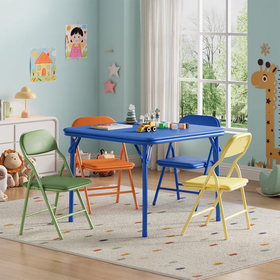 5 Piece Boys Girls Table and Chairs Set, Folding Activity Table and ...