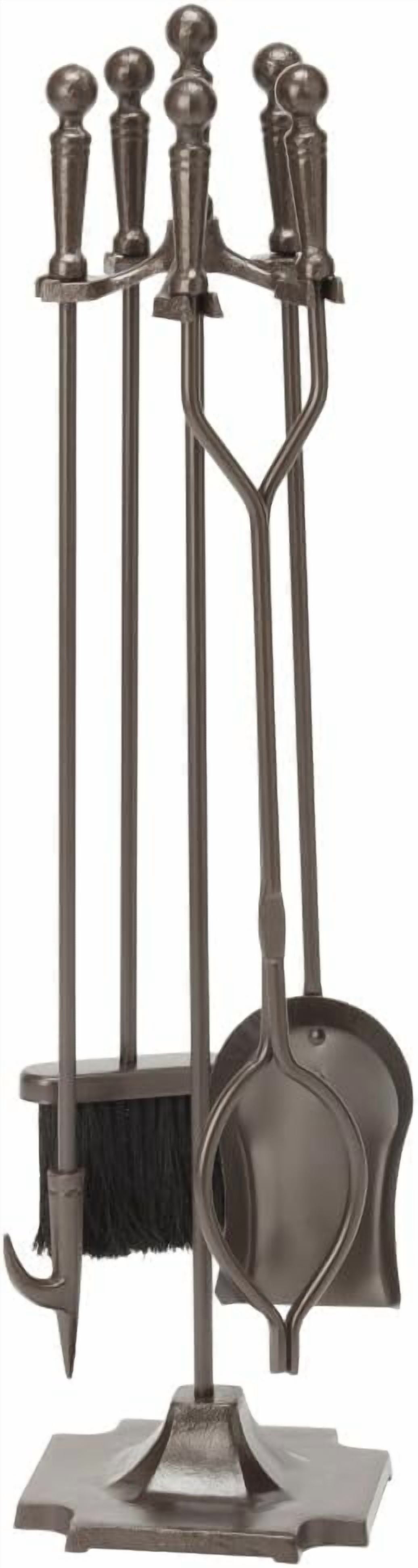 5-Piece Bronze Fireplace Tools Set with Ball Handles and Pedestal Base ...