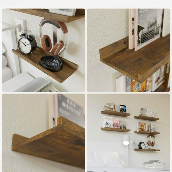 5-Piece Brown Floating Wall Shelves, Wall Mounted Bookshelf & Picture ...