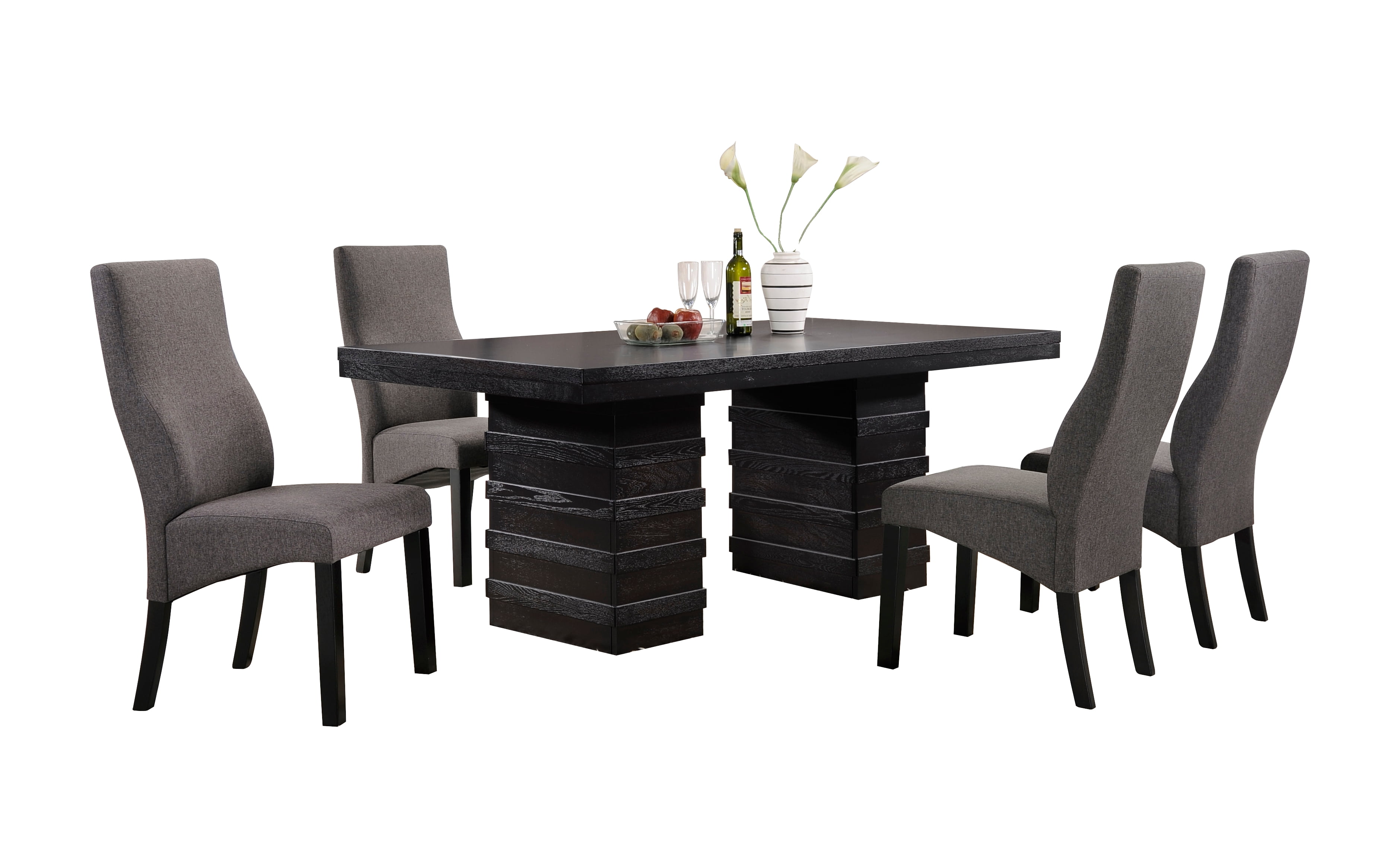 Pilaster Designs Aziza 5 Piece Pedestal Dining Set, Cappuccino Wood ...