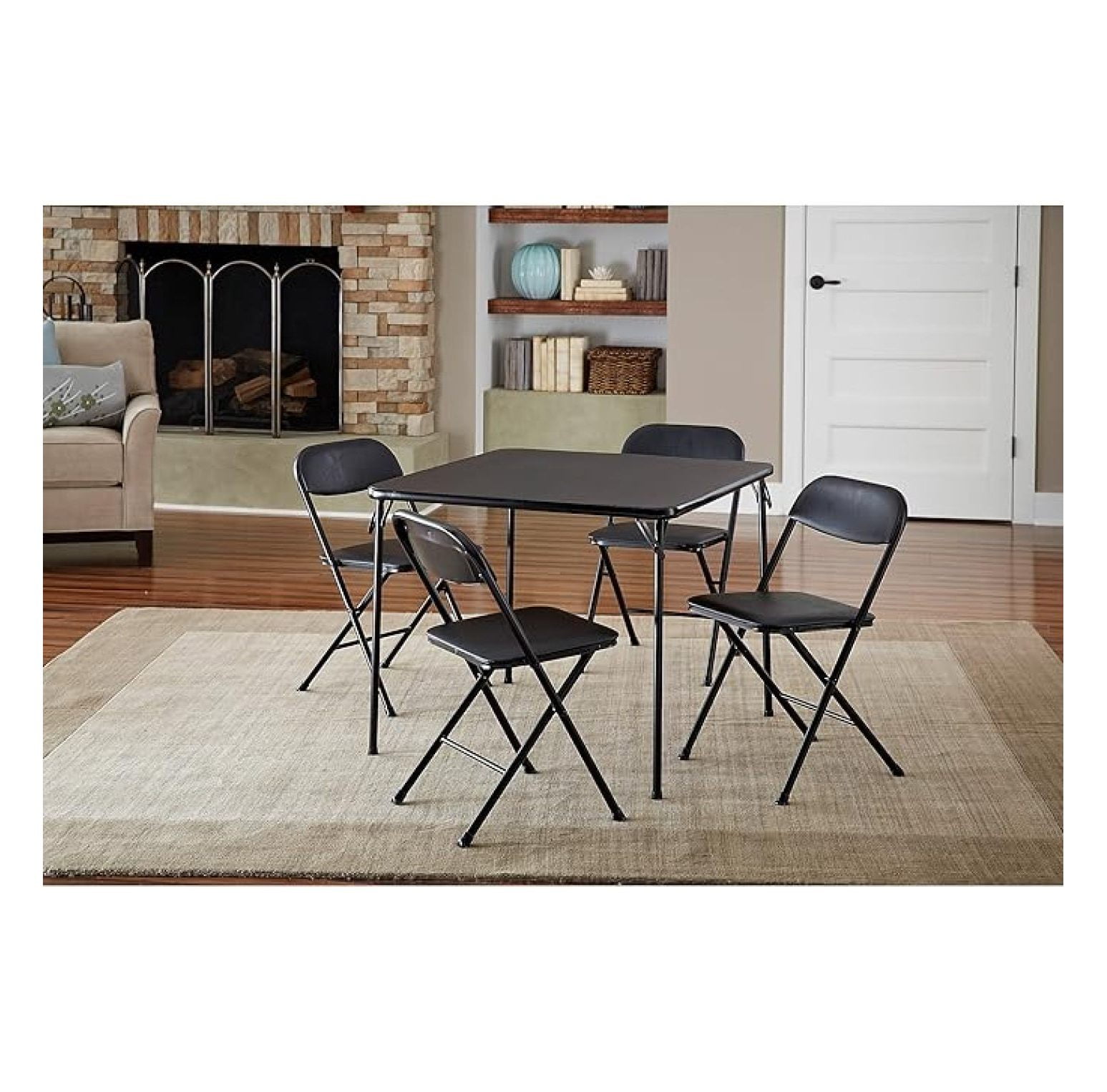 5-Piece Card Table Set - Black Folding Table & Chairs - Space Saving ...