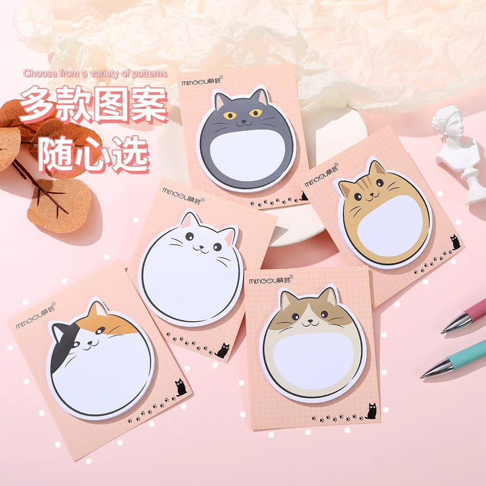5 Piece Cartoon Adhesive Cute Cat Notes Notepad Memo Pad Stationery ...