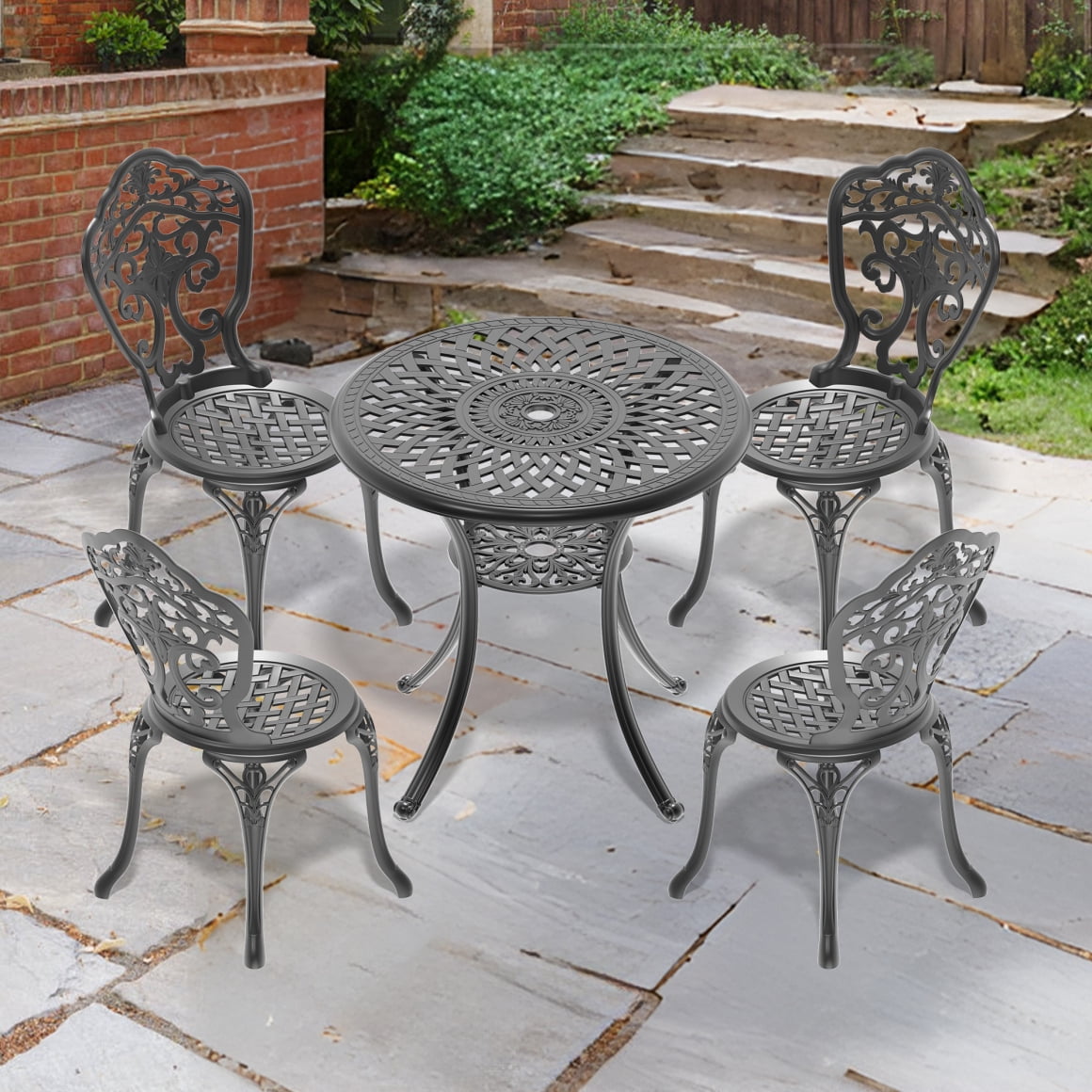 5-Piece Cast Aluminum Outdoor Dining Set - Weatherproof Black Patio ...