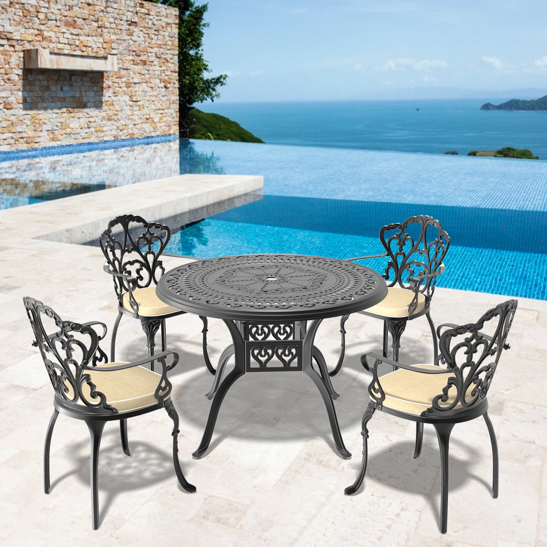 5-Piece Cast Aluminum Outdoor Patio Furniture Set with Weather ...