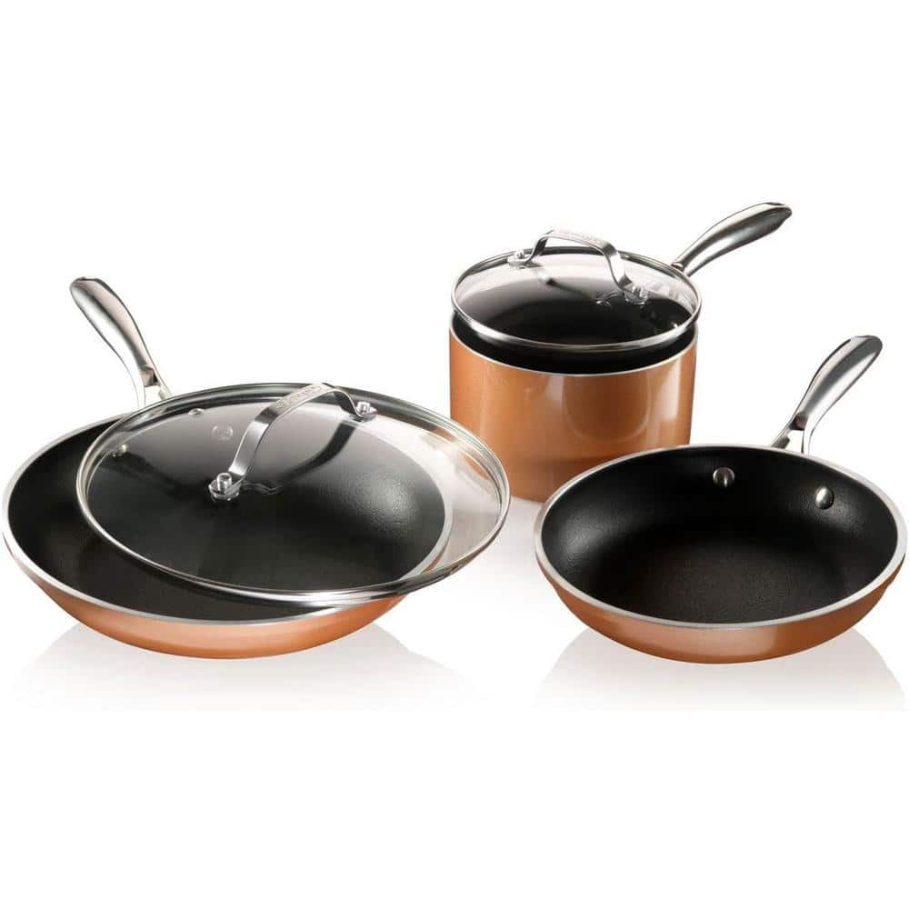5-Piece Cast-Textured Aluminum Ti-Ceramic Nonstick Cookware Set in ...