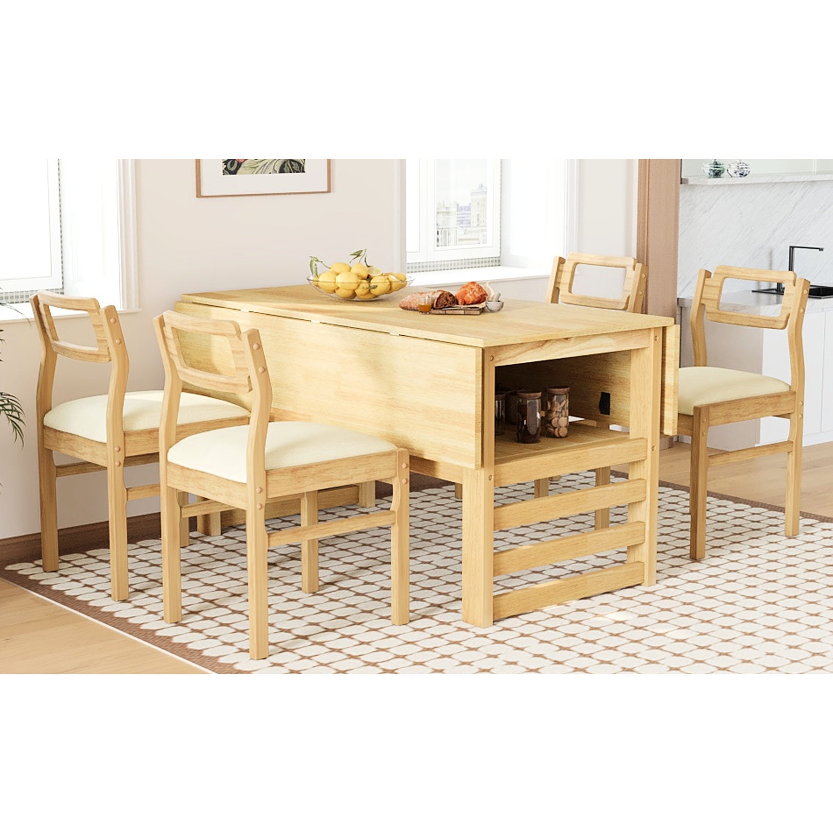 5-Piece Compact Dining Table Set with Storage Shelf | Versatile ...