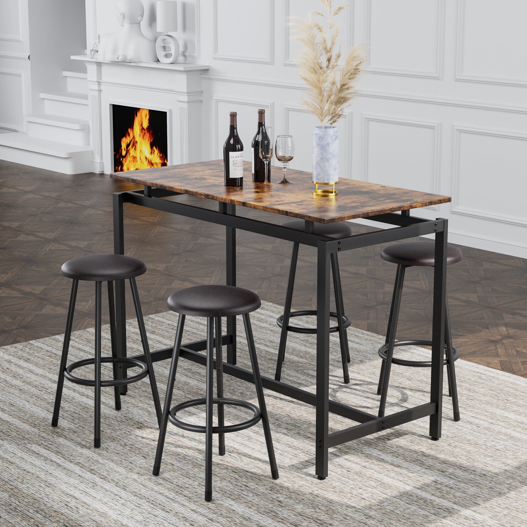 5-Piece Compact Kitchen Bar Table Set with 4 Stools - Space-Saving ...