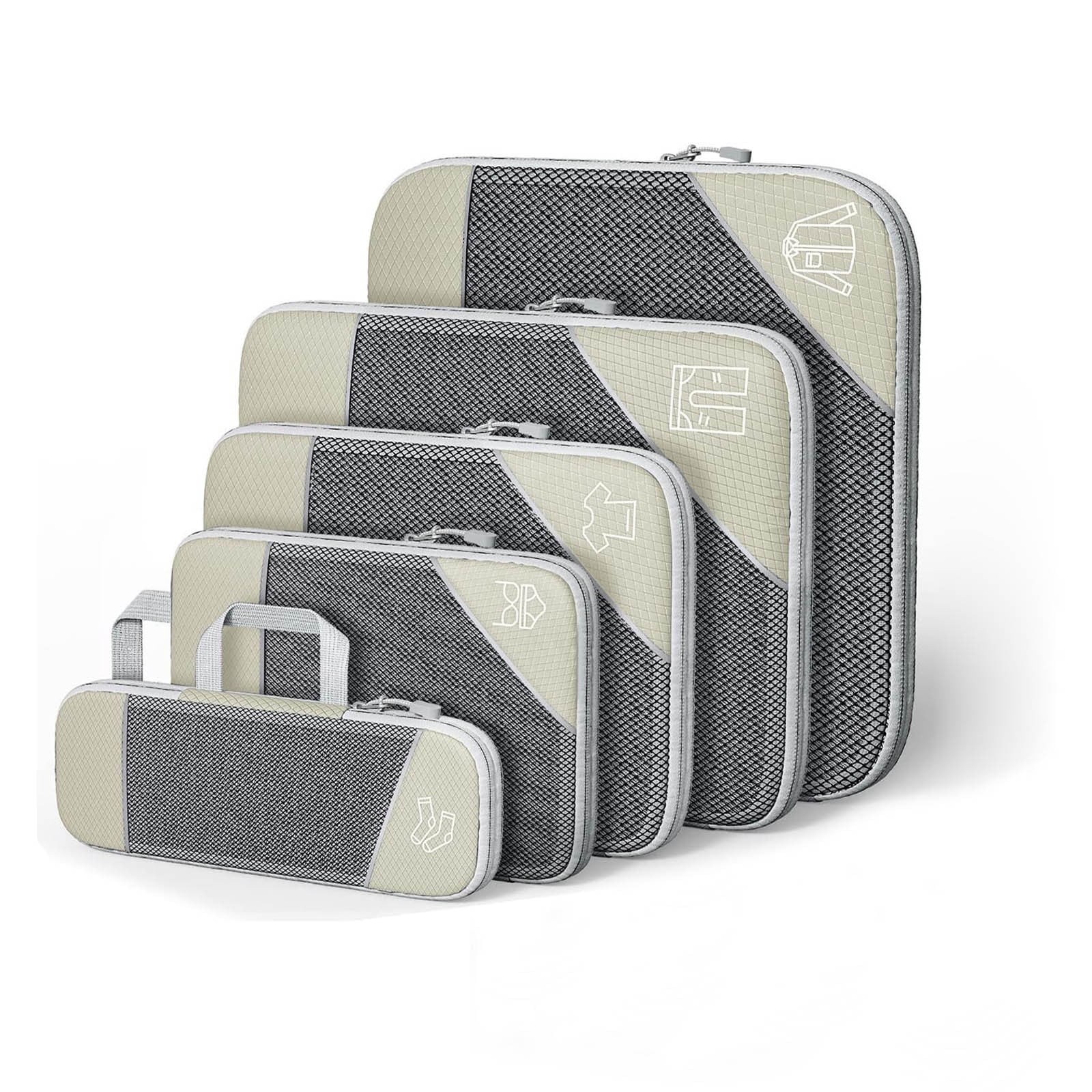 5-Piece Compression Packing Cubes Set - Nylon Mesh Luggage Organizer ...