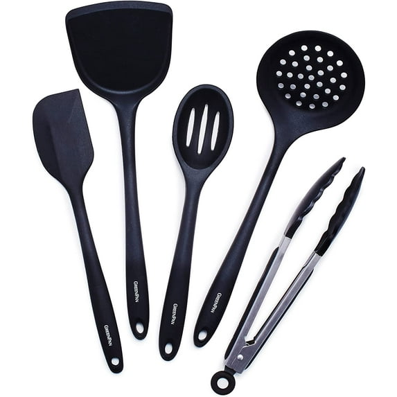 5 Piece Cooking Utensil Set, Flexible Nonstick Silicone, Stain-Free ...