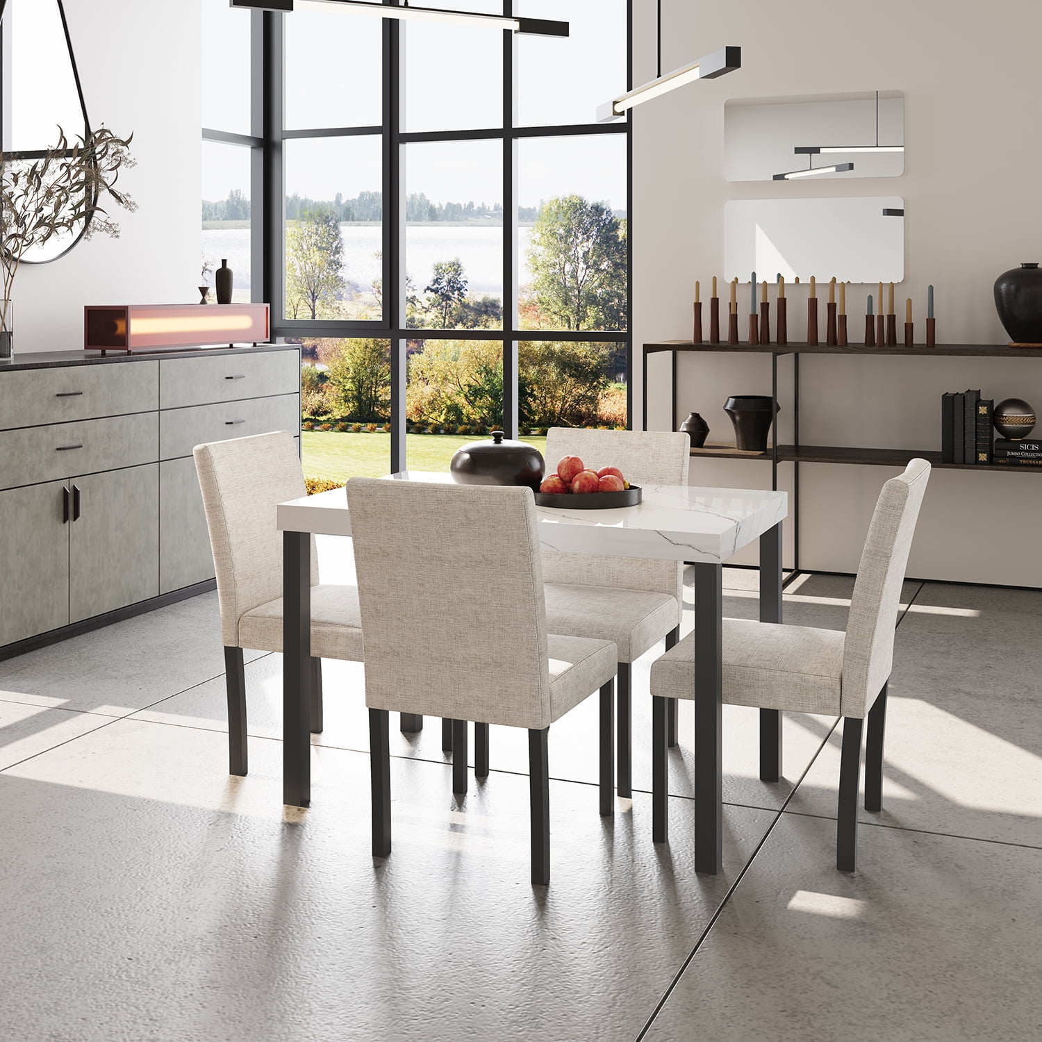 5-Piece Counter Dinner Table set, Indoor Modern Rectangular Dining ...