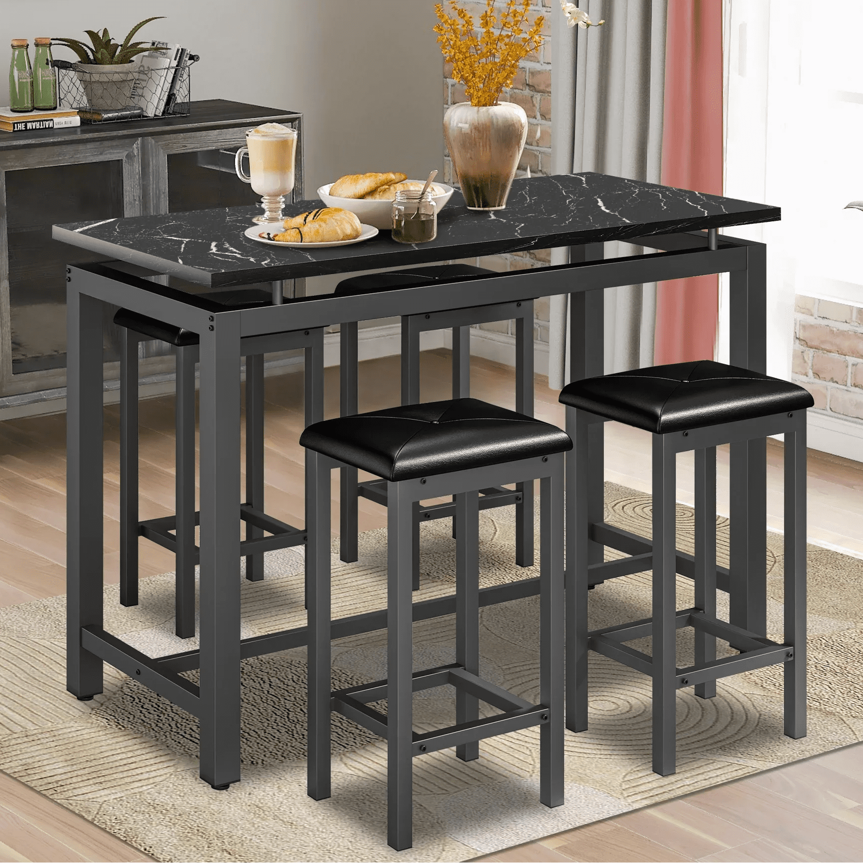 Walmart Modern Counter Height Dining Table Set with 3 Stools, Small ...