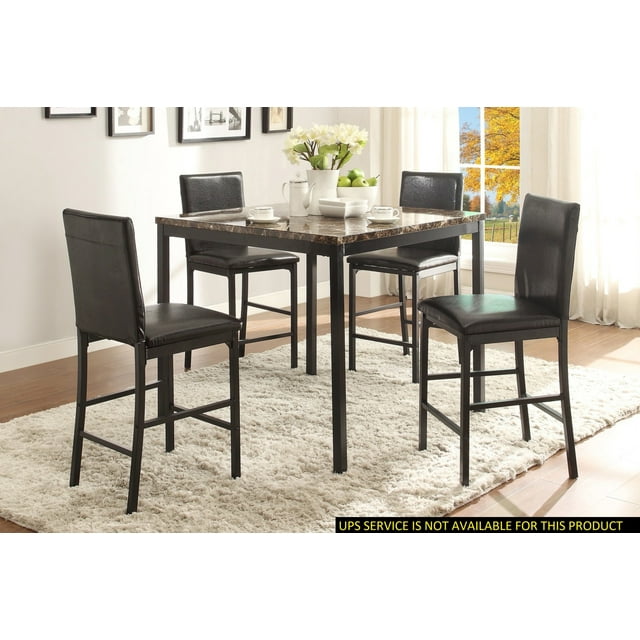 5-Piece Counter Height Dining Set, White Faux Marble Top Table and 4 ...